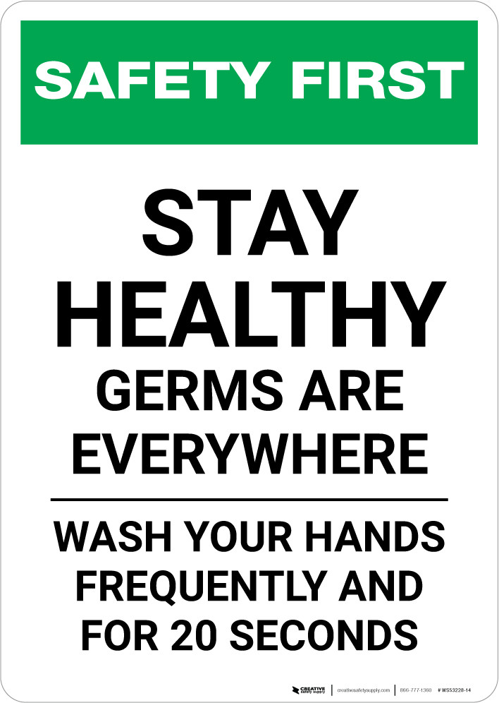 Safety First: Stay Health - Germs are Everywhere Portrait - Wall Sign