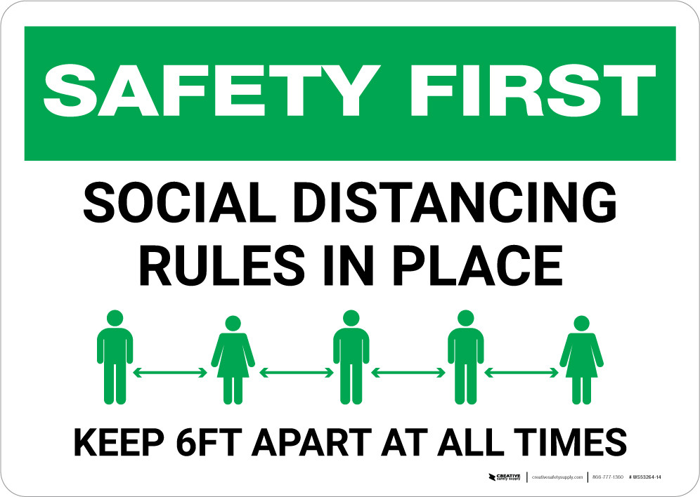 Safety First: Social Distancing Rules In Place Landscape - Wall Sign ...