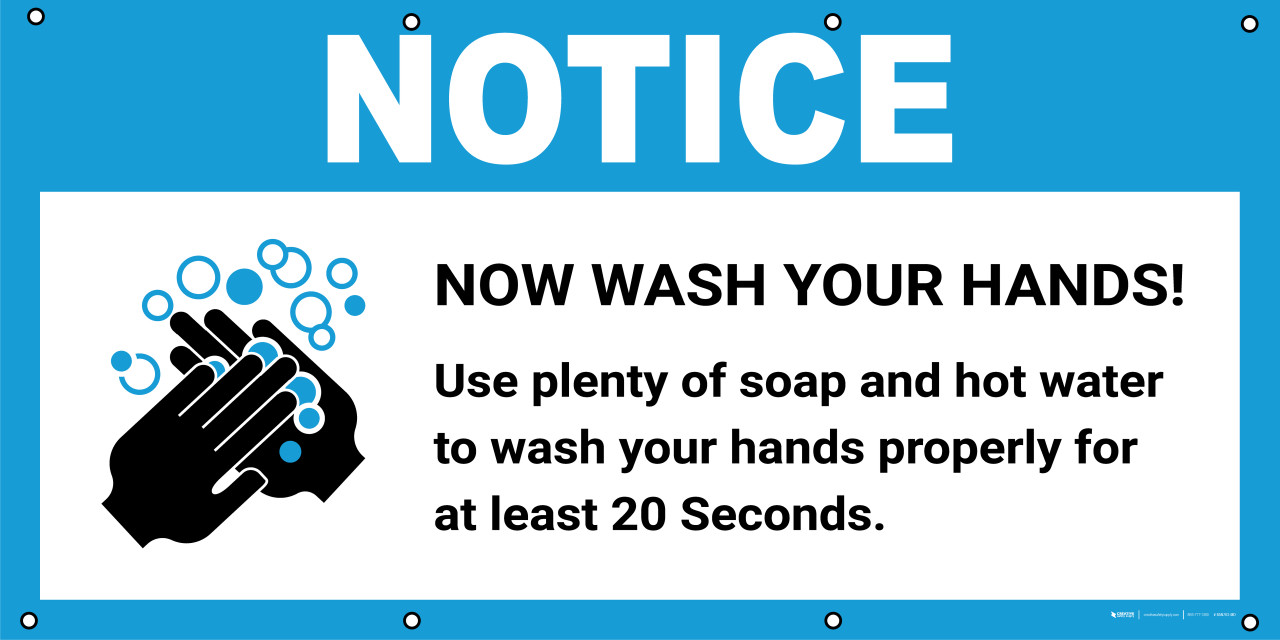 Notice: Now Wash Your Hands Use Plenty Of Soap with Icon - Banner