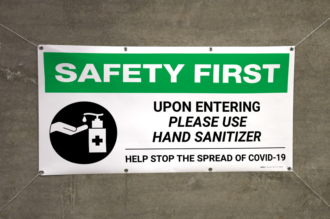 Safety First: Use Hand Sanitizer Stop Covid-19 with Icons - Banner