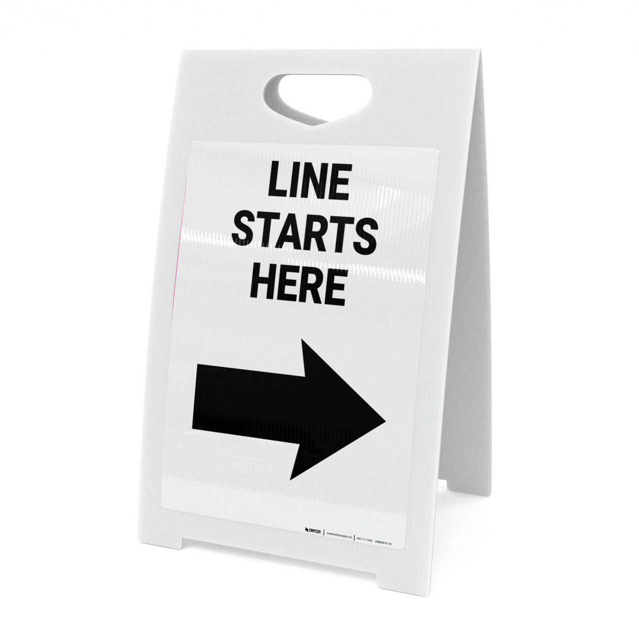 Line Starts Here Right Arrow Portrait - A-Frame Sign | Creative Safety ...
