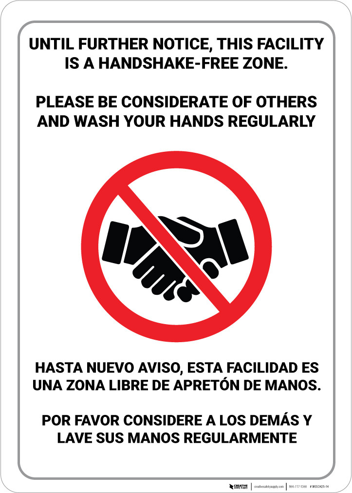 This Facility is a Handshake Free Zone Spanish Bilingual Portrait ...