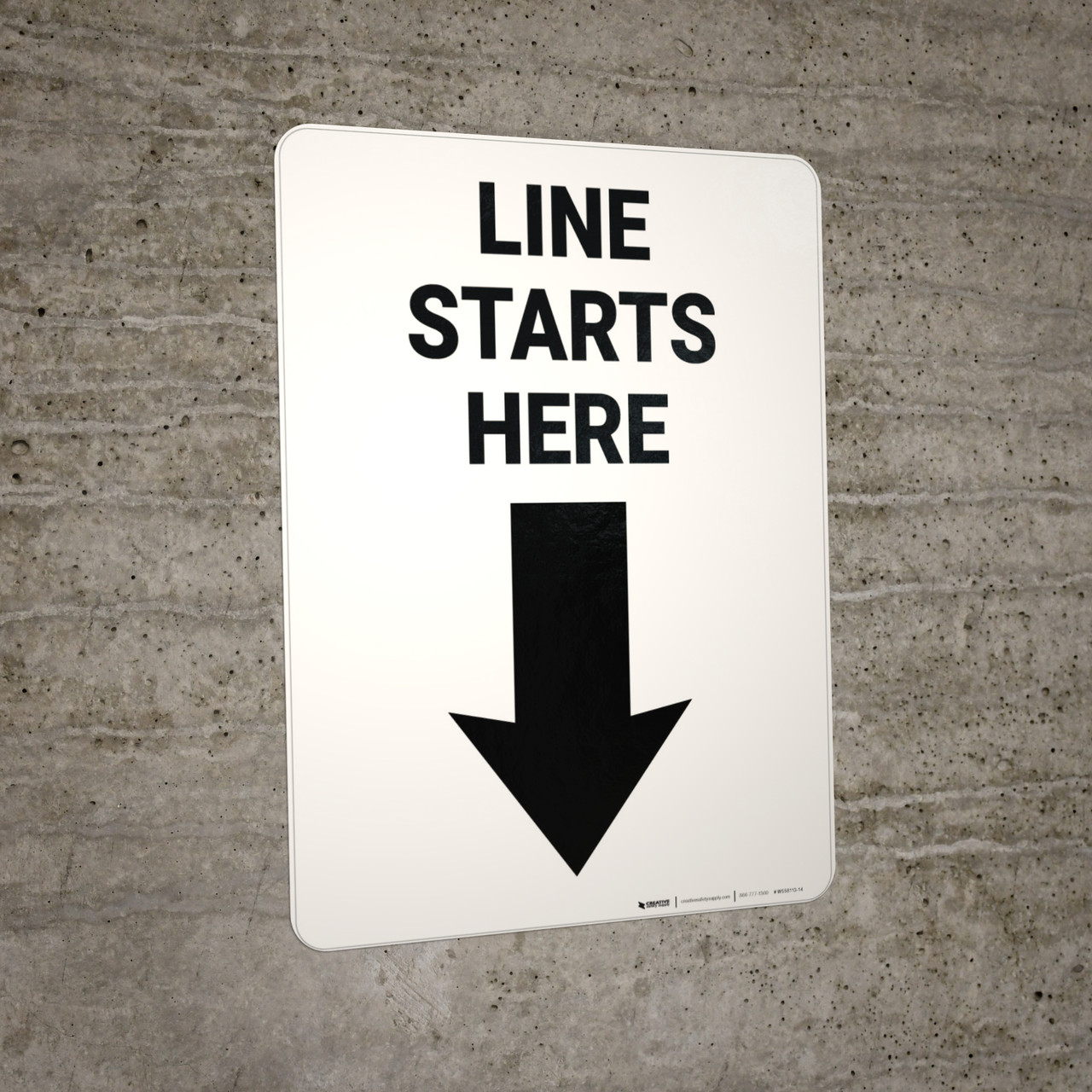Line Starts Here Down Arrow Portrait - Wall Sign | Creative Safety Supply