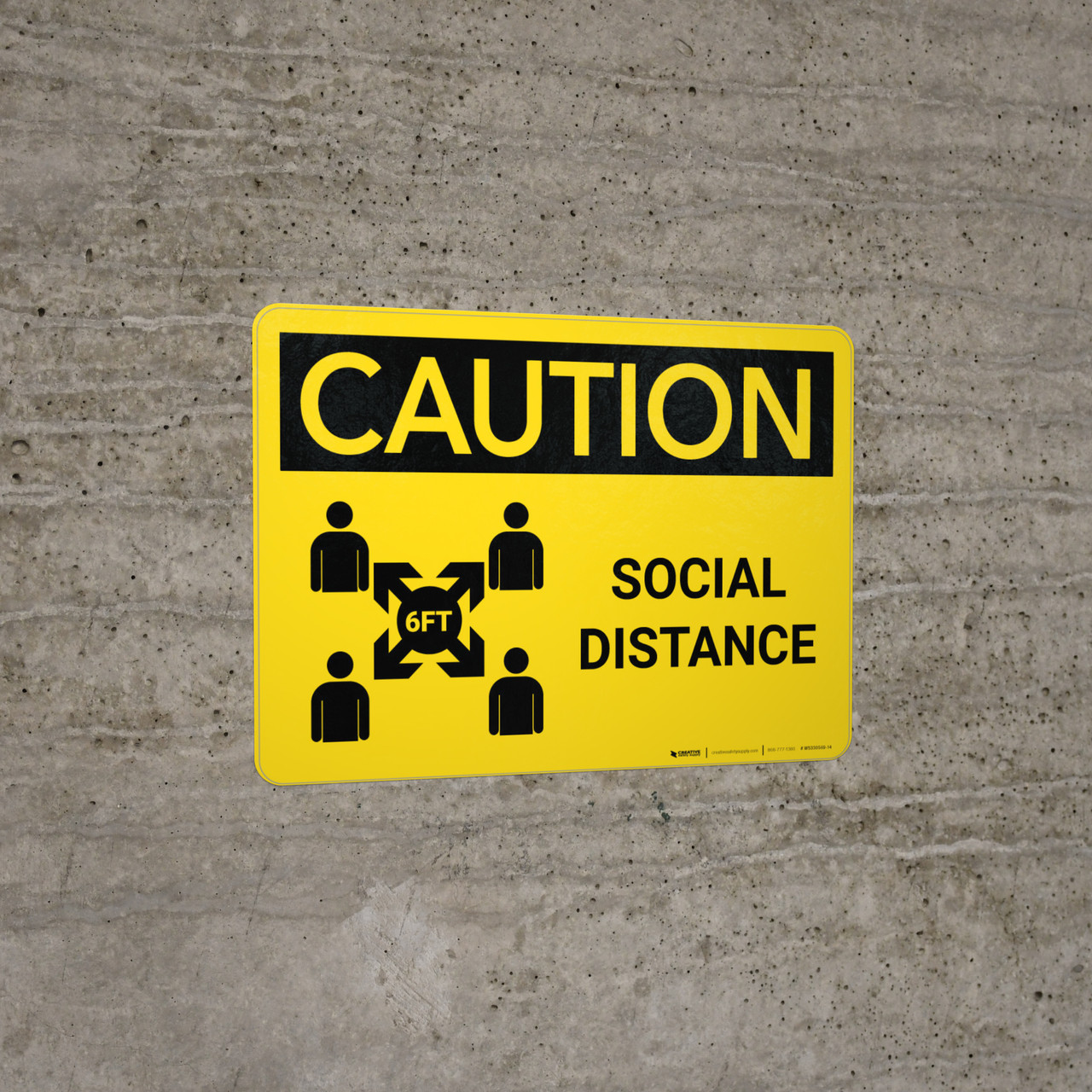 Caution: Social Distance 6 ft with Icon Landscape - Wall Sign ...
