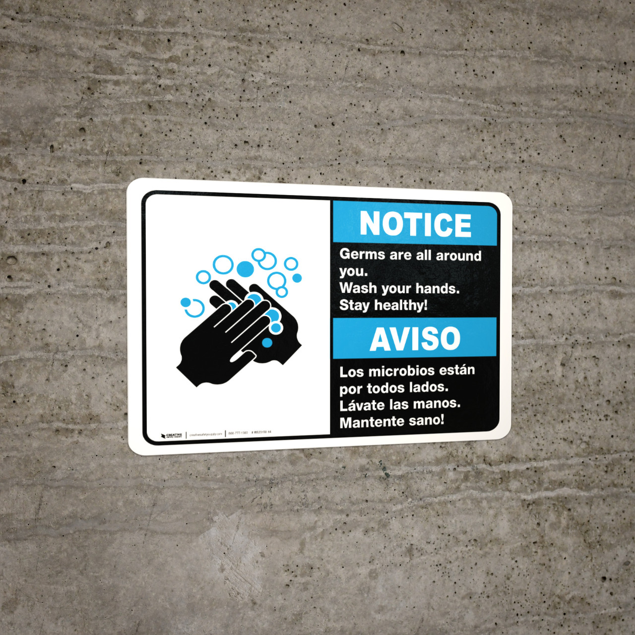 Notice: Stay Healthy Wash Your Hands Bilingual Spanish with Icon ANSI ...