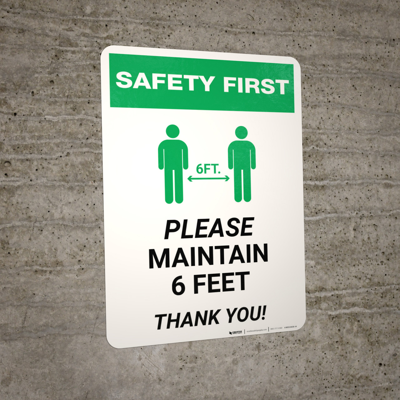 Safety First: Please Maintain 6 Feet with Icon Portrait - Wall Sign