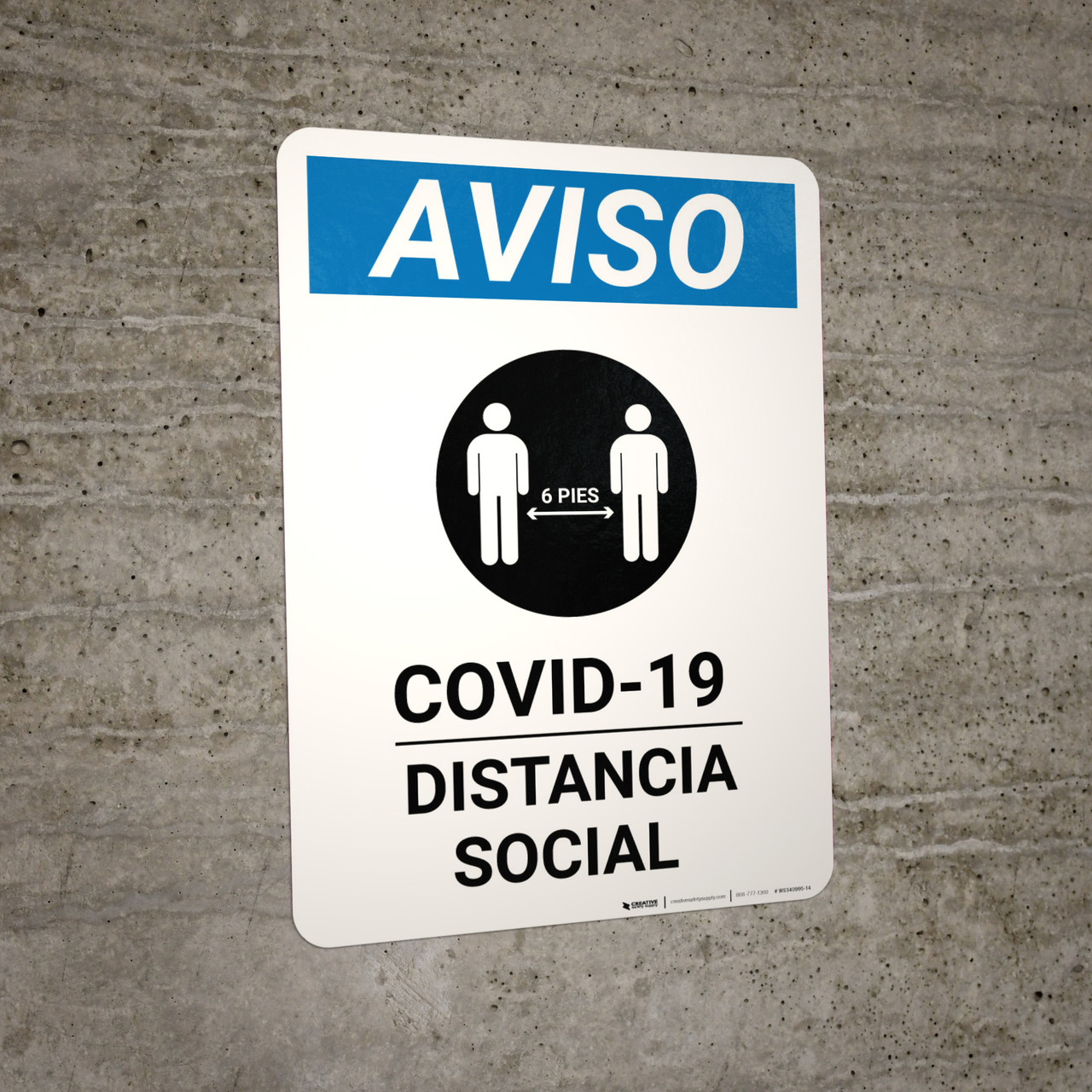 Notice: COVID-19 Social Distancing Spanish with Icon Portrait - Wall Sign