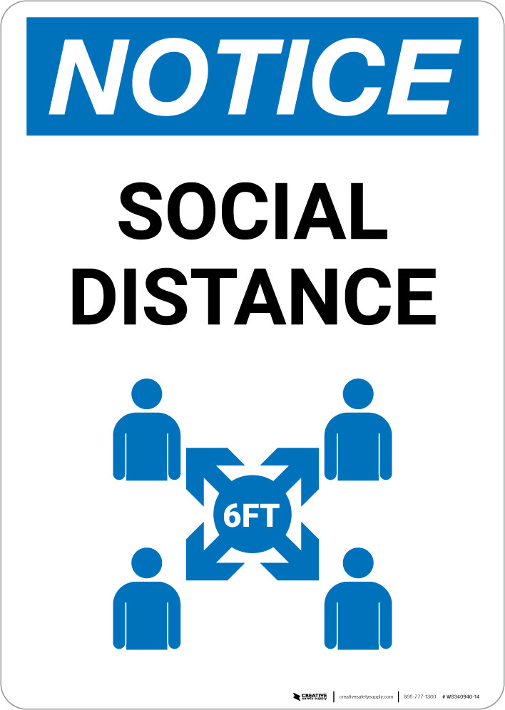 Notice: Social Distance with Icon Portrait - Wall Sign
