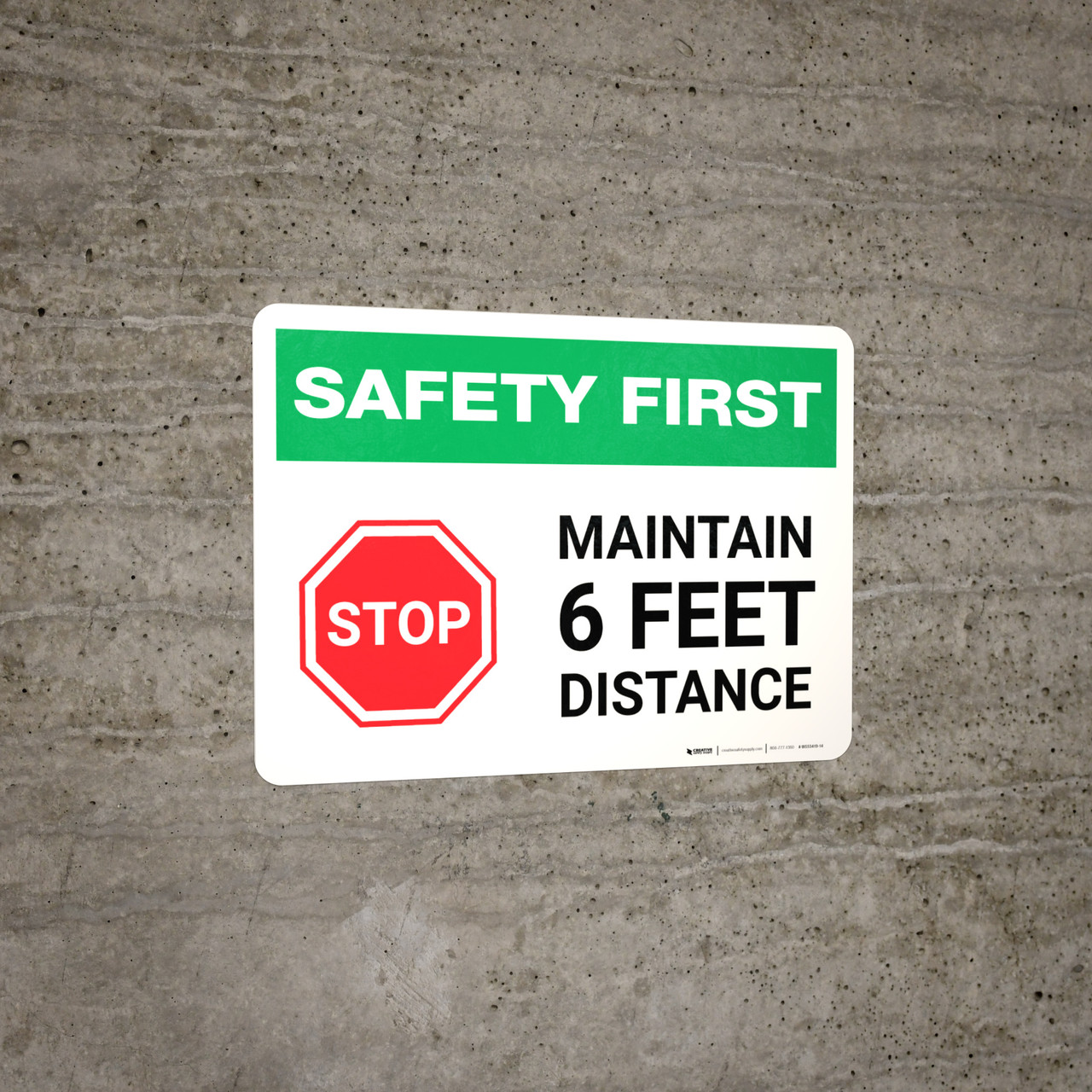 Safety First: Stop Maintain 6ft Distance with Icon Landscape - Wall Sign