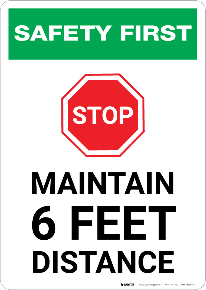 Safety First: Stop Maintain 6ft Distance with Icon Portrait - Wall Sign