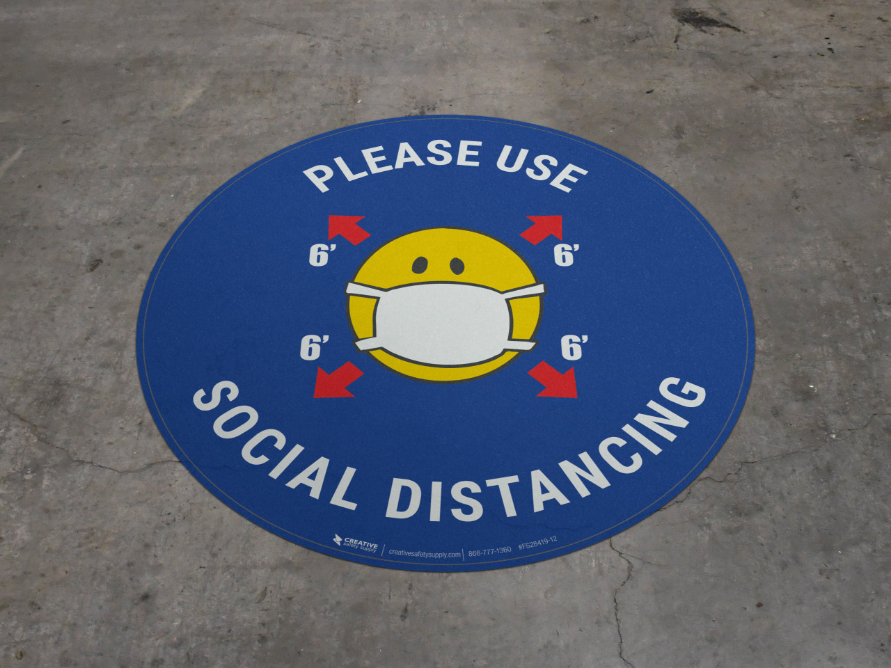 Please Use Social Distancing with Mask Emoji - Blue - Floor Sign