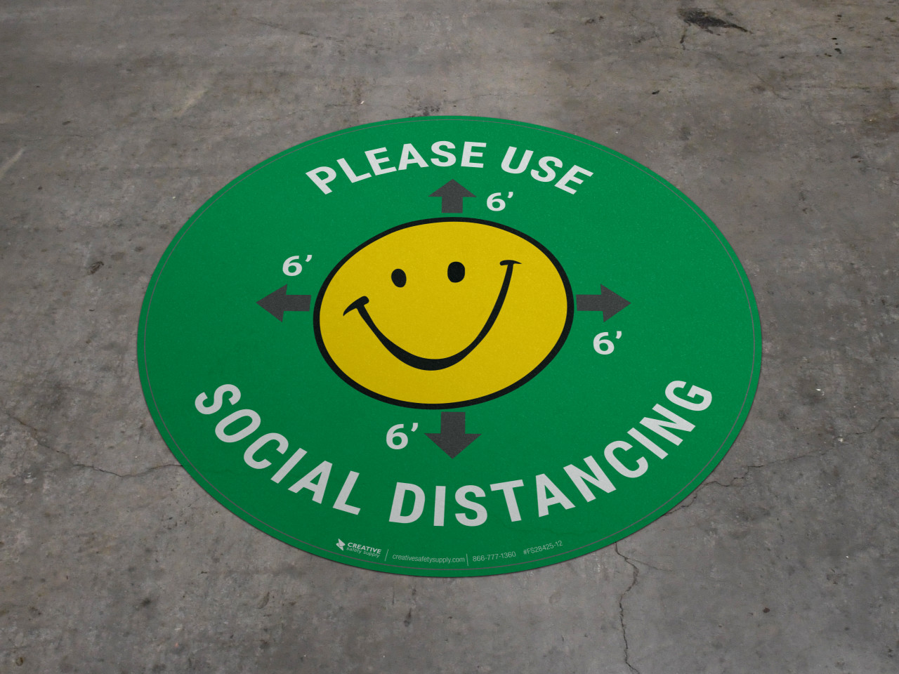 Please Use Social Distancing with Smile Emoji - Green - Floor Sign ...