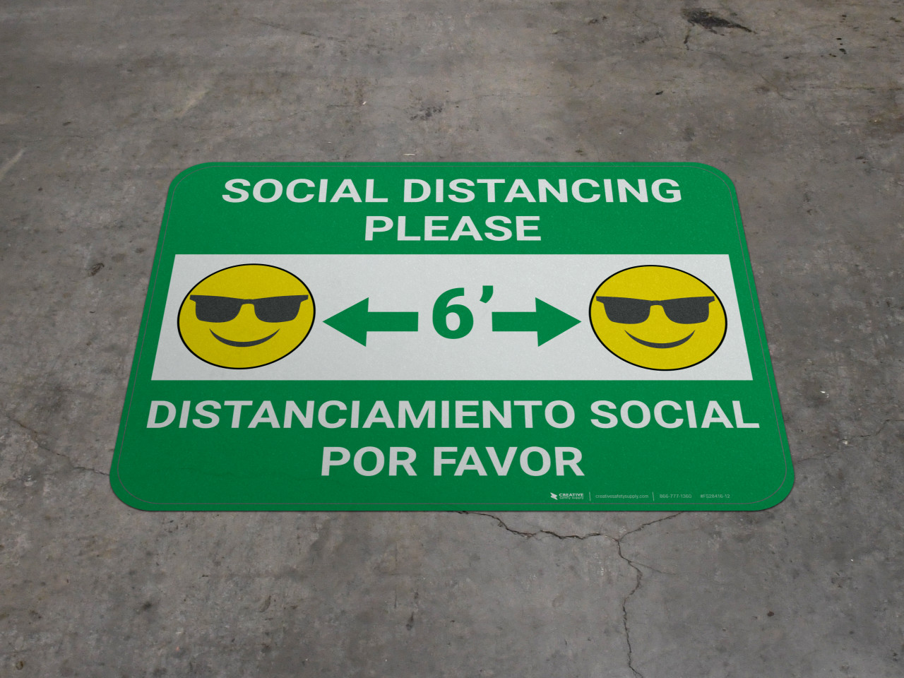 Social Distancing Please with Emoji - Green - Floor Sign