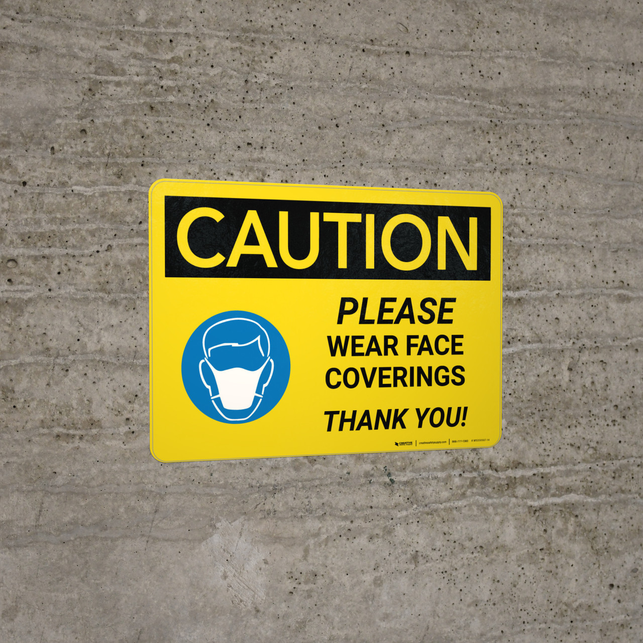 Caution: Please Wear Face Coverings with Icon Landscape - Wall Sign ...