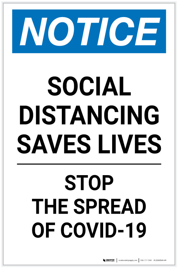 Notice: Social Distancing Saves Lives Stop COVID-19 ANSI Portrait - Label