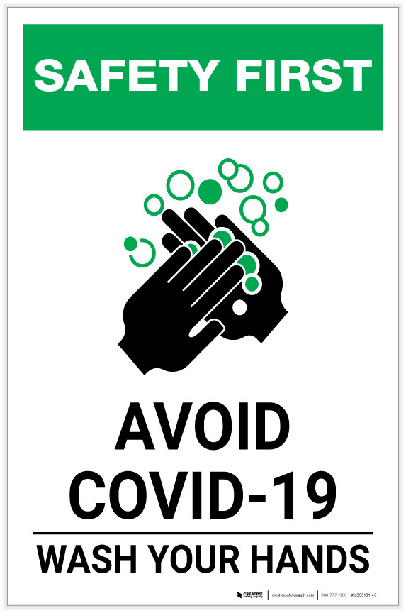 Safety First: Avoid COVID-19 Wash Your Hands Portrait - Label