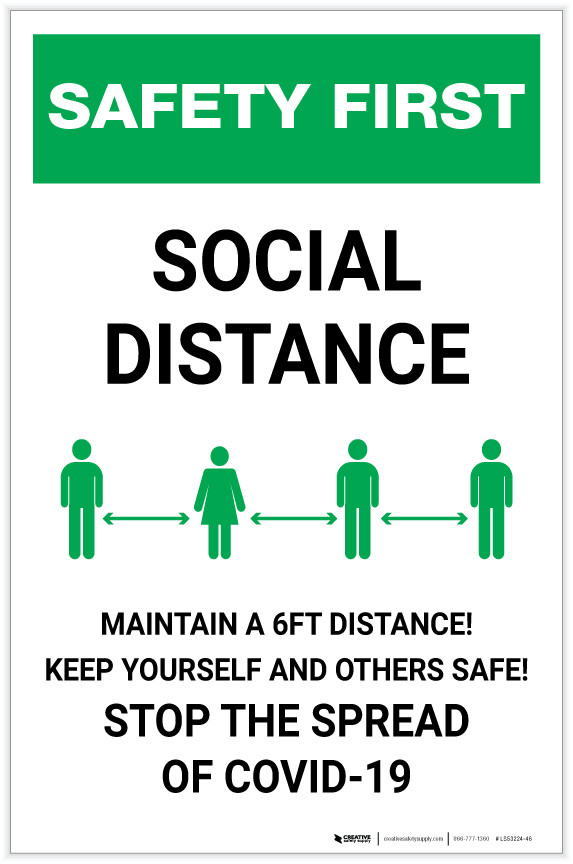 Safety First: Social Distance - Maintain a 6ft Distance! Portrait - Label