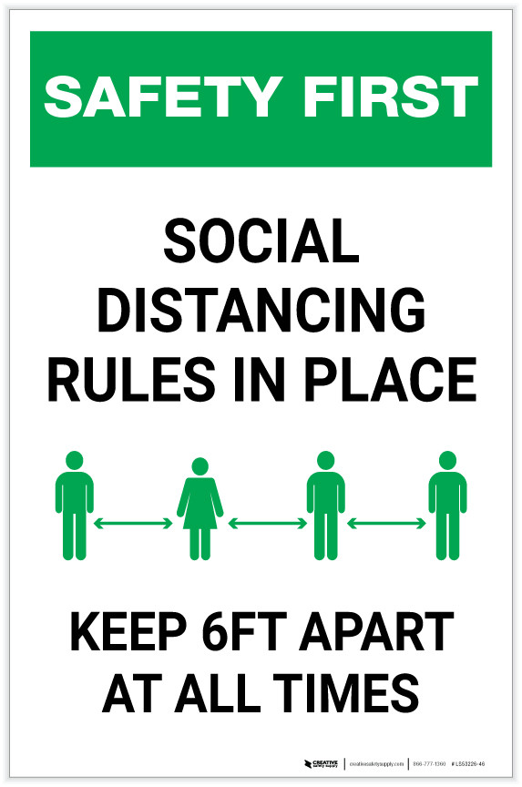 Safety First: Social Distancing Rules In Place Portrait - Label