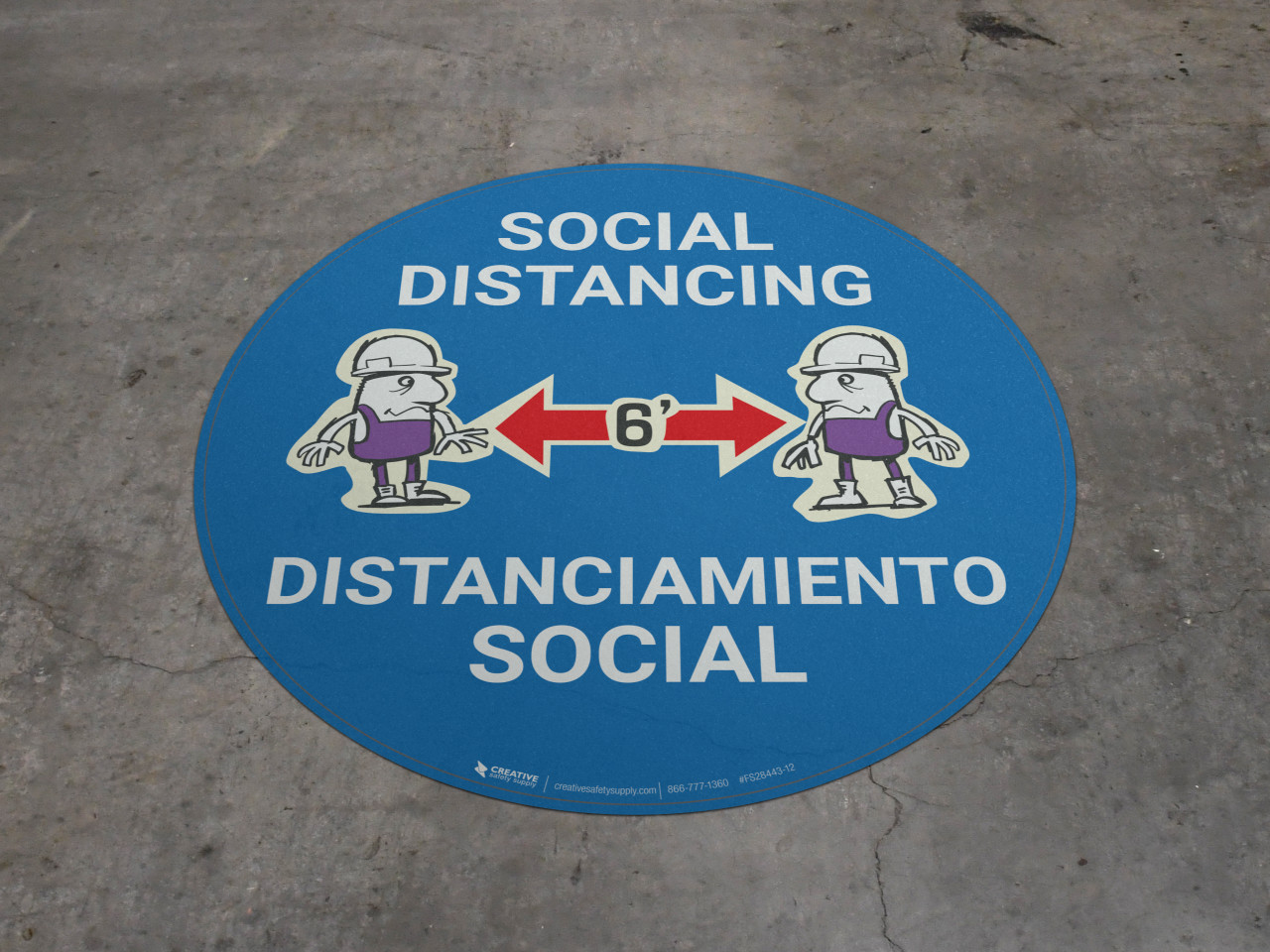 Socal Distancing with Cartoon Bilingual Spanish - Blue - Floor Sign ...