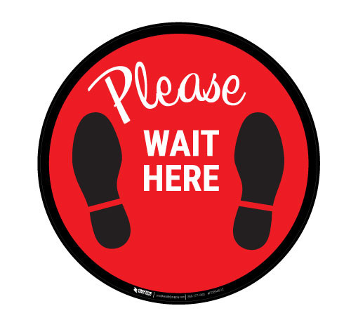 Please Wait Here - Red - Floor Sign