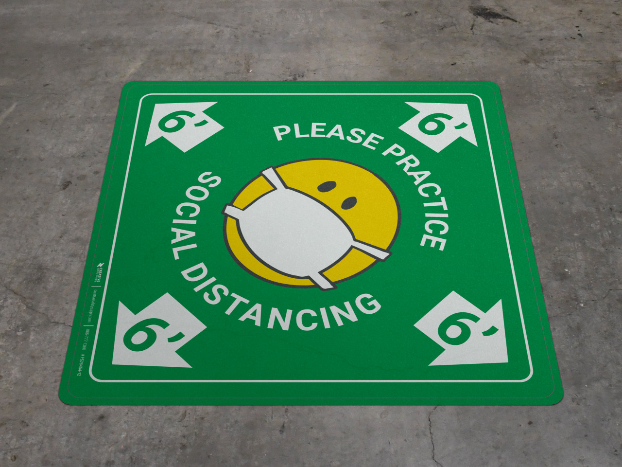 Please Practice Social Distancing with Facemask Emoji - Green - Floor Sign