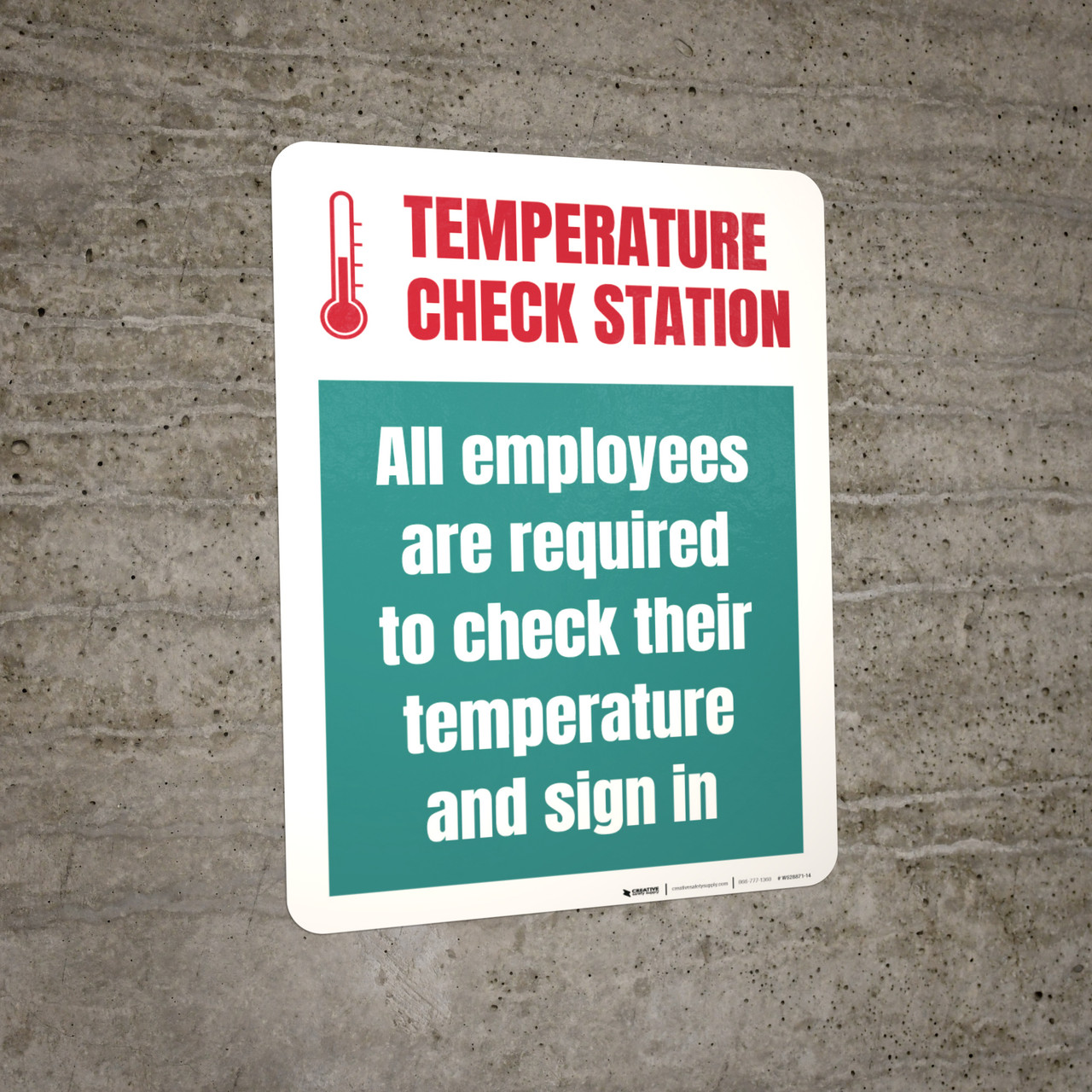 Temperature Check Station All Employees Required Portrait - Wall Sign