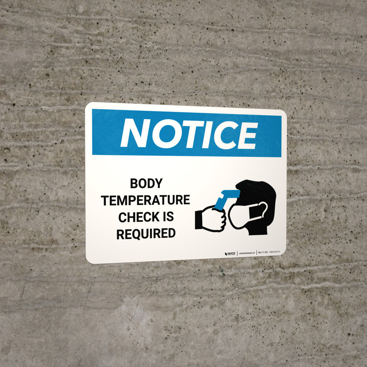 Notice: Body Temperature Check Required with Icon Landscape - Wall Sign