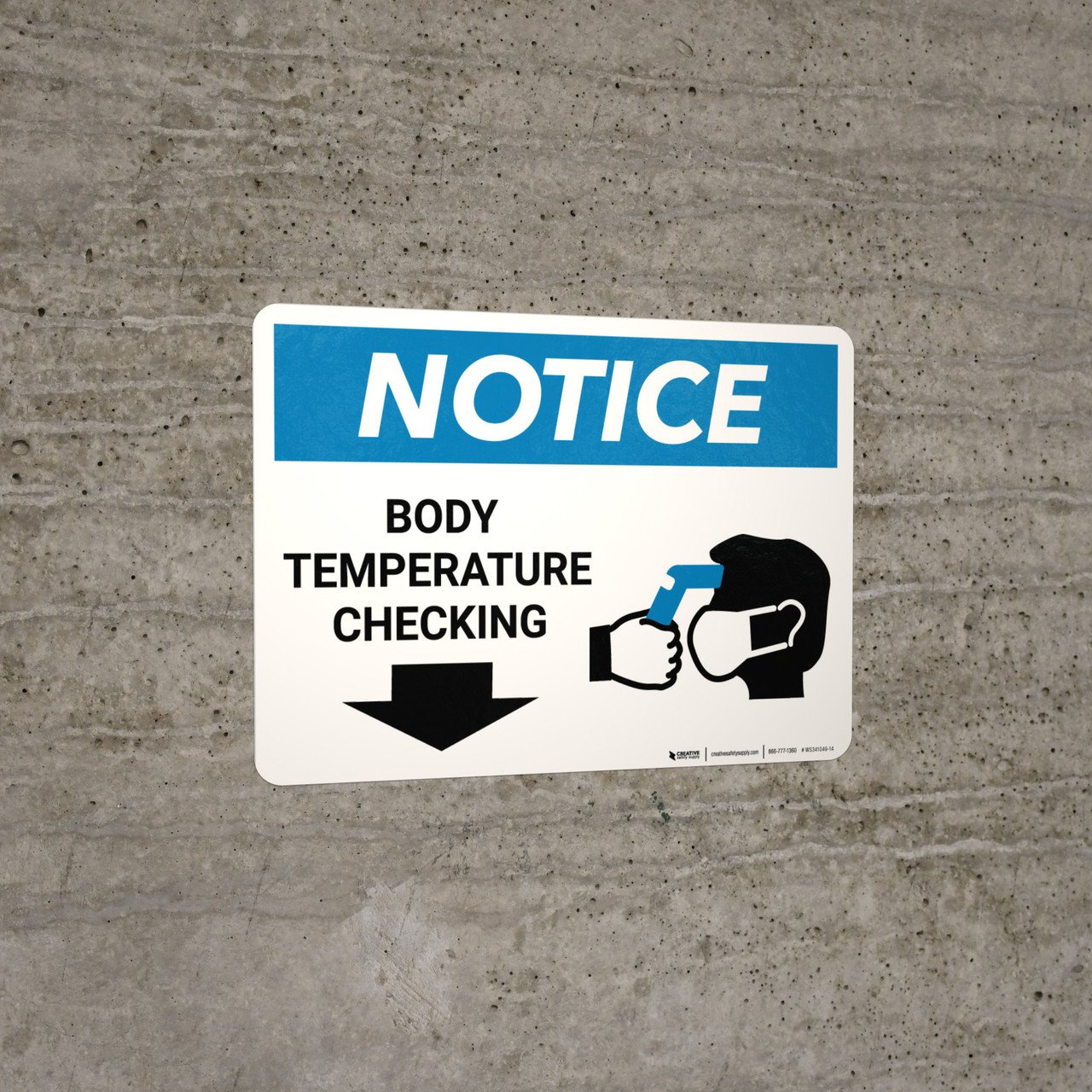 Notice: Body Temperature Checking Down with Icon Landscape - Wall Sign