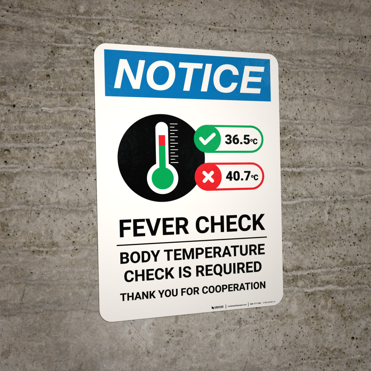 Notice: Fever Check Body Temperature Check Required with Icon Portrait ...
