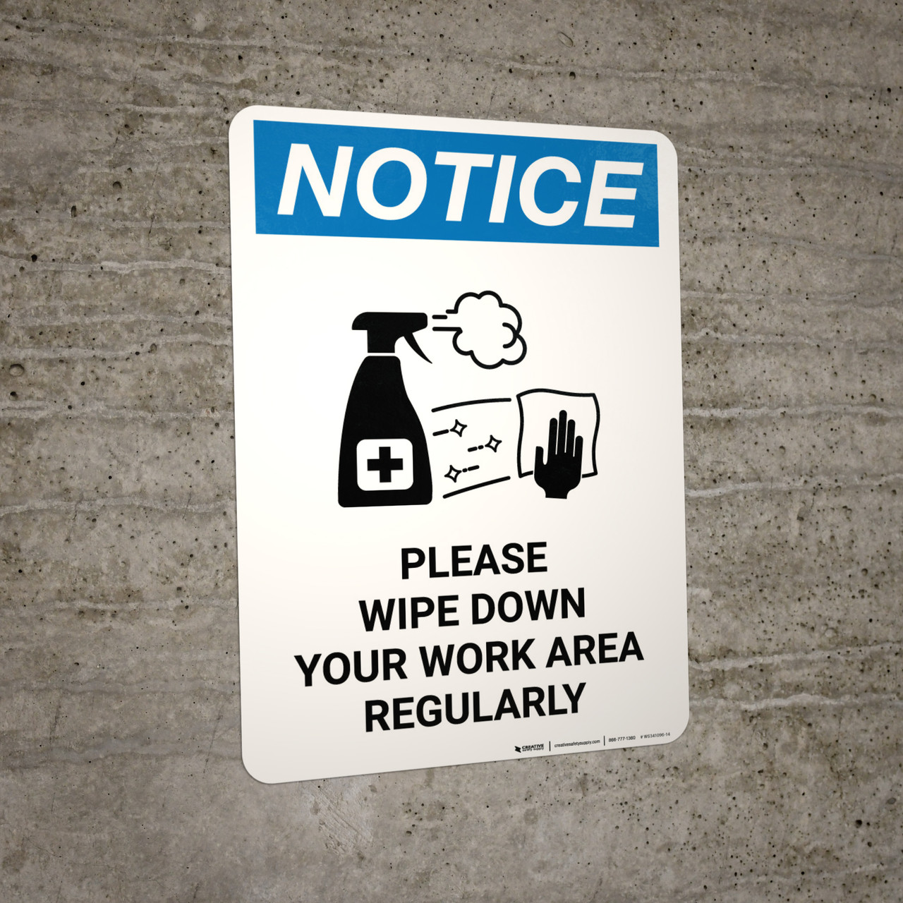 Notice: Please Wipe Down Work Area with Icon Portrait - Wall Sign ...