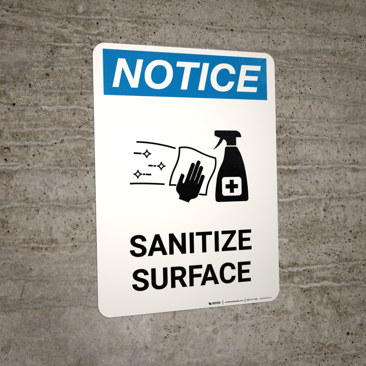 Notice: Sanitize Surface with Icon Portrait - Wall Sign | Creative ...