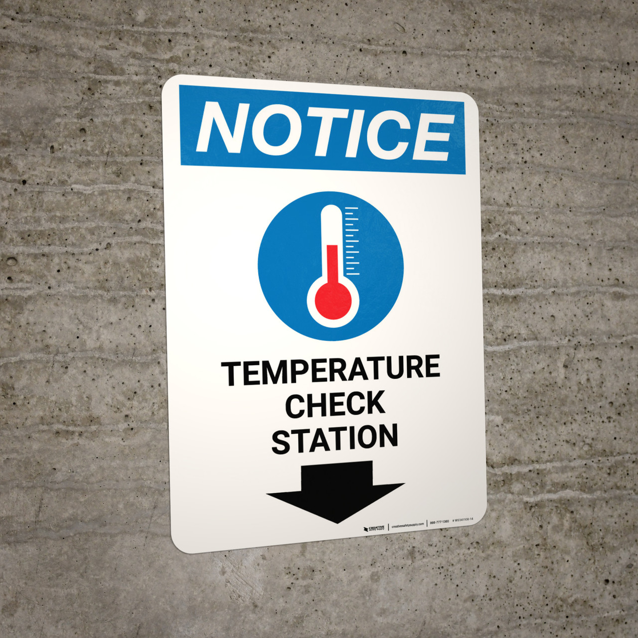 Notice: Temperature Check Station Down with Icon Portrait - Wall Sign