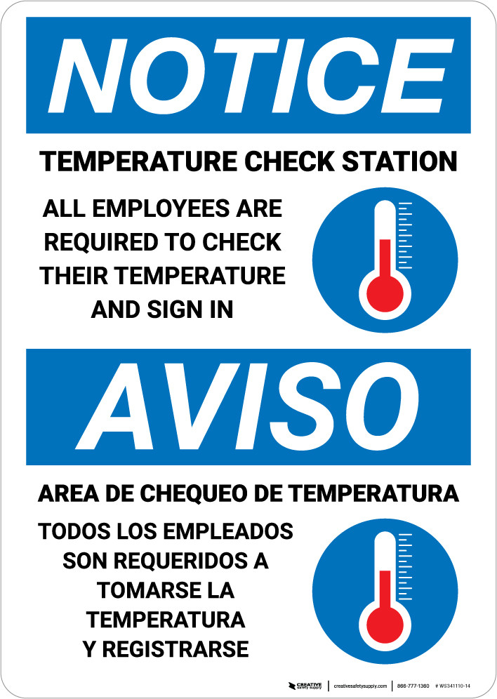 Notice: Temperature Check Station Employees Required Bilingual Spanish ...