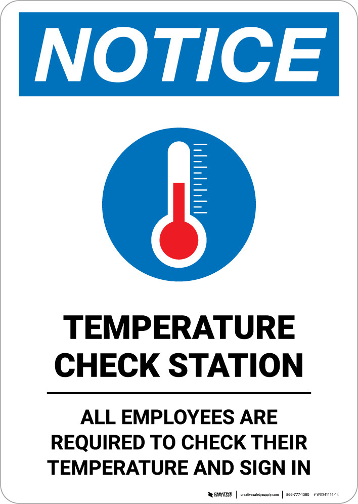 Notice: Temperature Check Station Employees Required with Icon Portrait ...