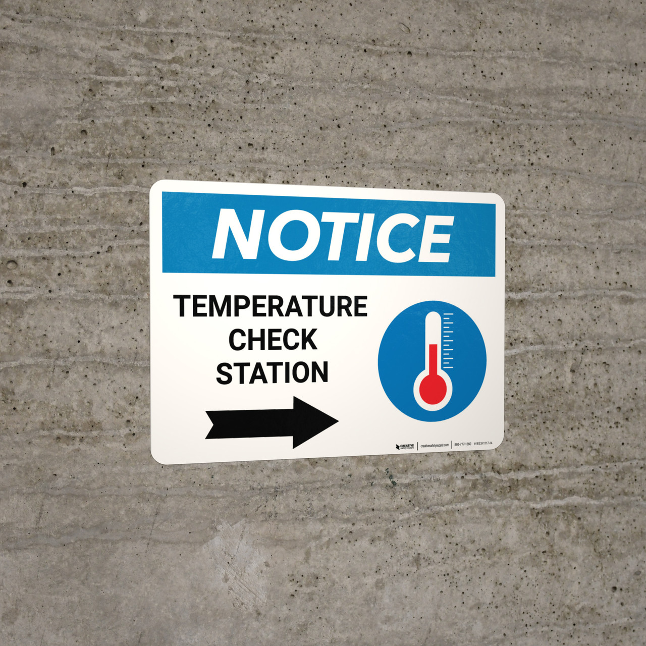 Notice: Temperature Check Station Right with Icon Landscape - Wall Sign