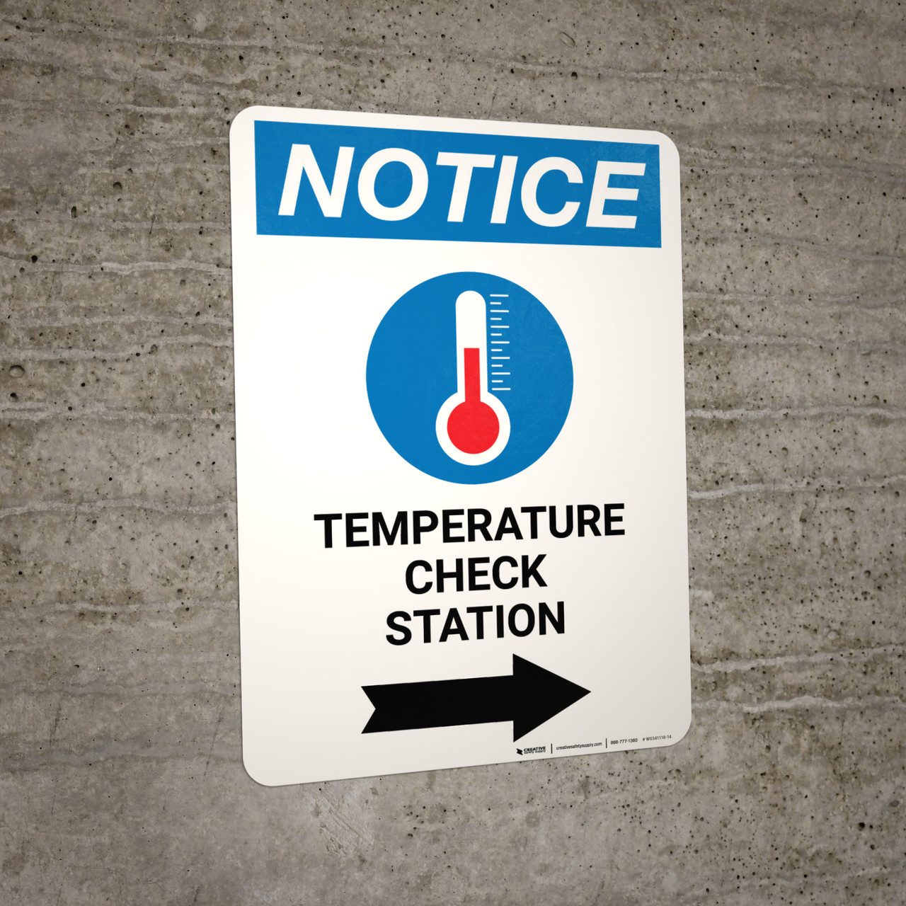 Notice: Temperature Check Station Right with Icon Portrait - Wall Sign