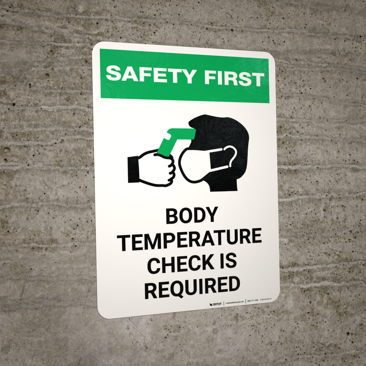 Safety First: Body Temperature Check Required with Icon Portrait - Wall ...