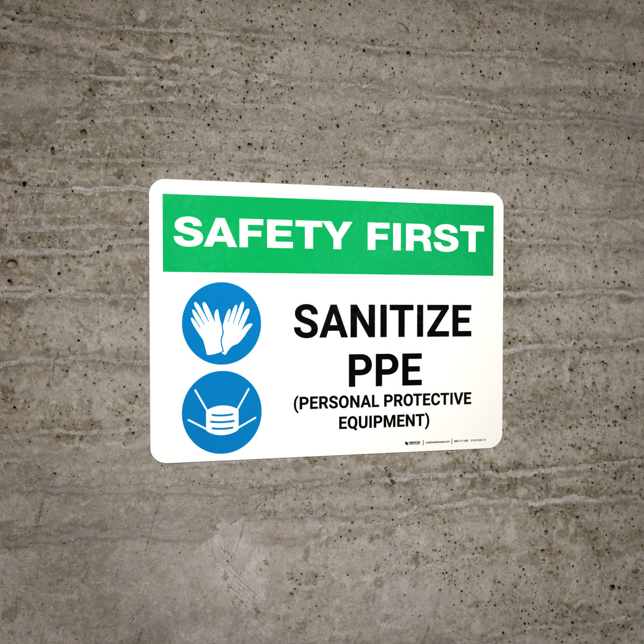 Safety First: Sanitize PPE with Icons Landscape - Wall Sign