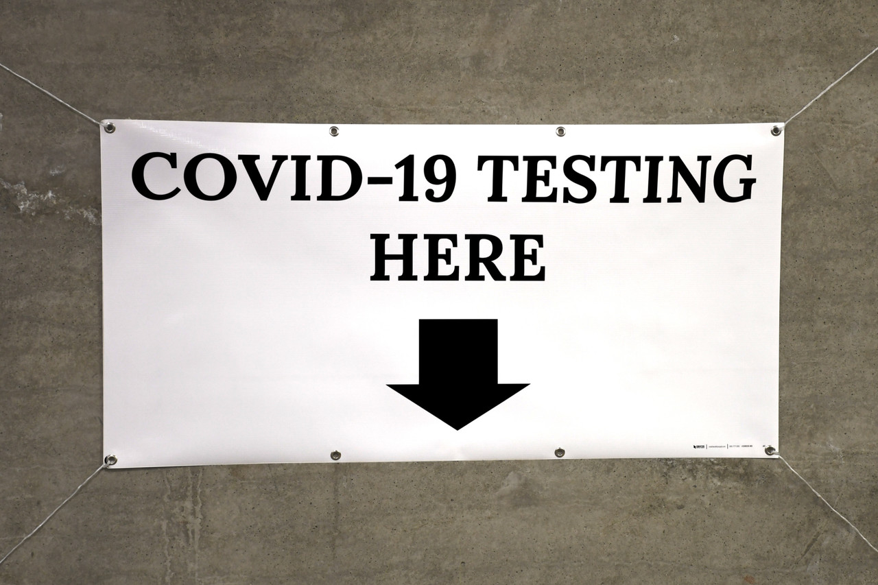 COVID-19 Testing Line Starts Here - Banner