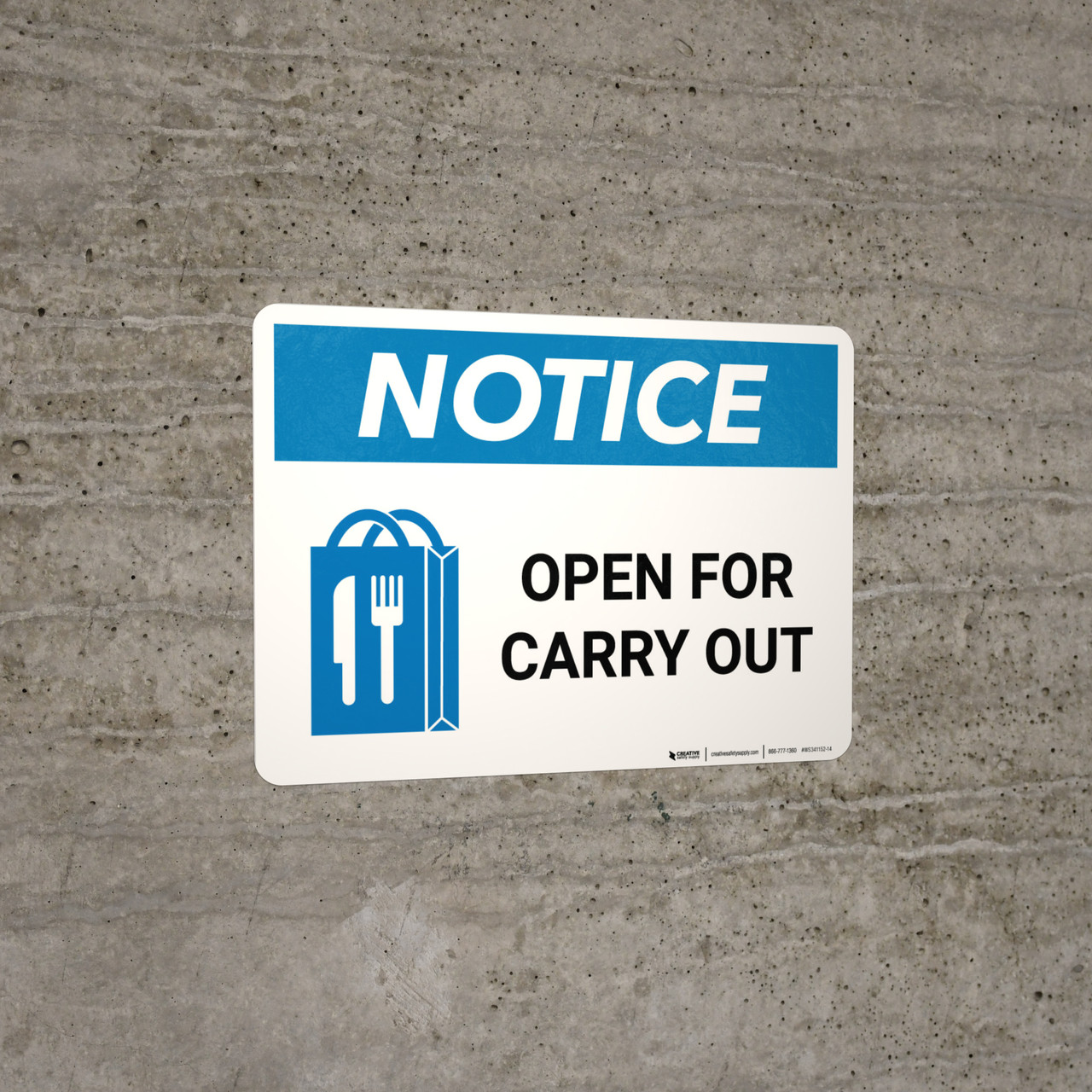 Notice: Open For Carry Out with Icon Landscape - Wall Sign