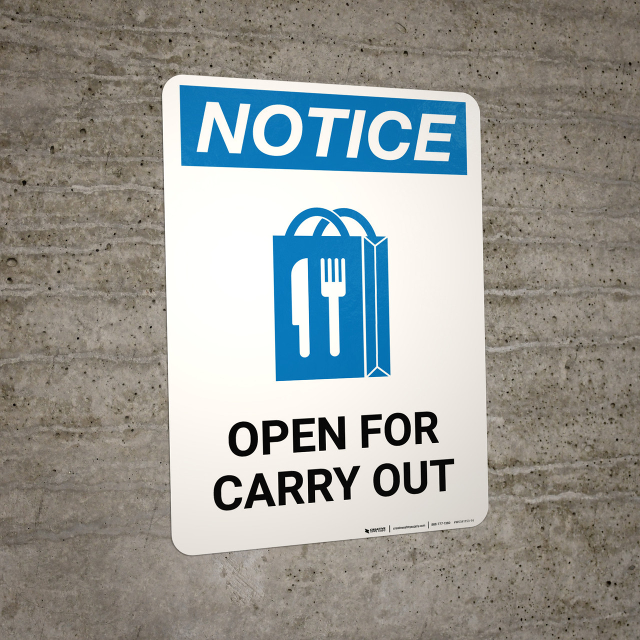 Notice: Open For Carry Out with Icon Portrait - Wall Sign