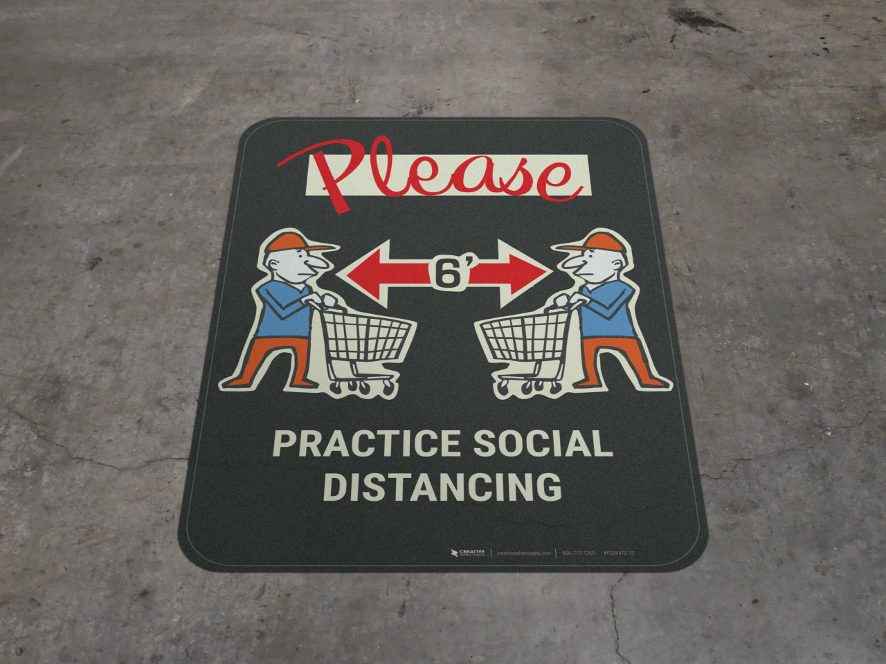Please Practice Social Distancing with Emoji Shopper - Black - Floor Sign
