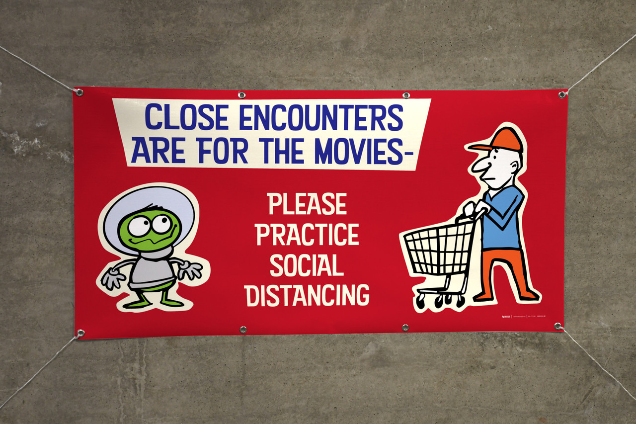 Please Practice Social Distancing with Facemask Emoji - Banner