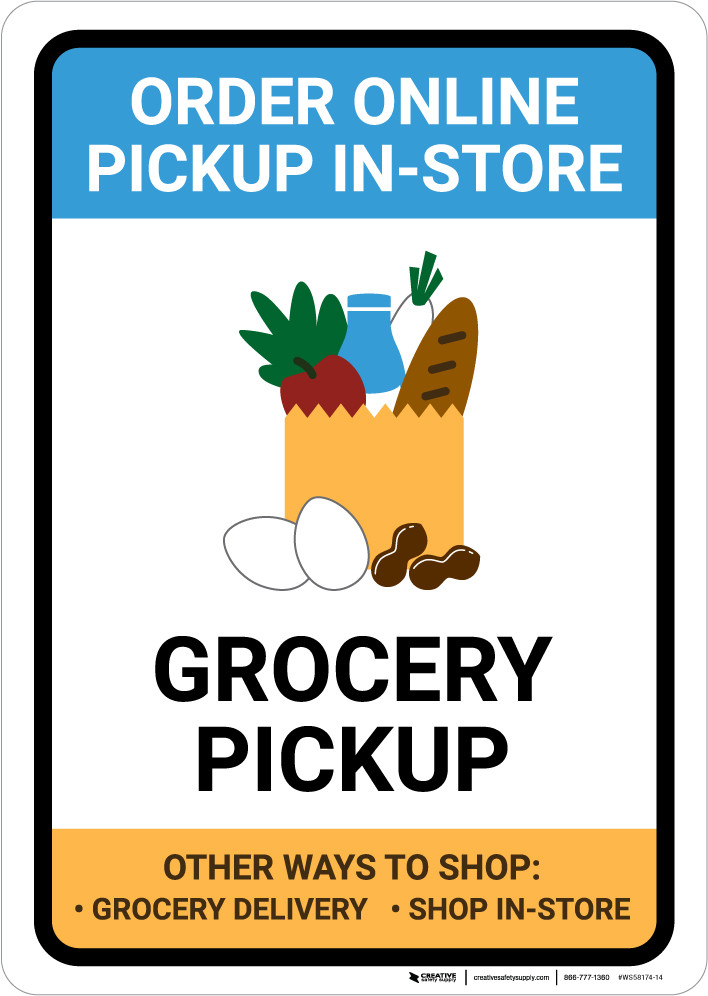 Grocery Pickup Order Online Pickup In-Store with Icon Portrait - Wall Sign