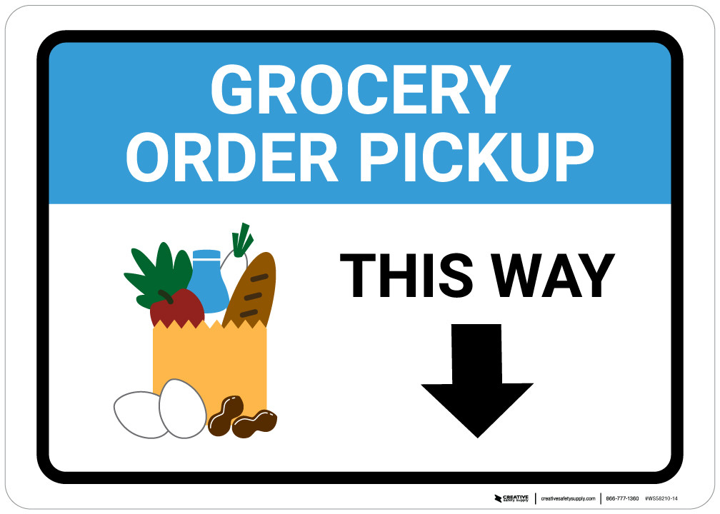 Grocery Order Pickup Down Arrow with Icon Landscape - Wall Sign ...