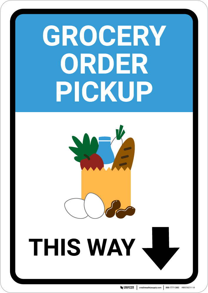 Grocery Order Pickup Down Arrow with Icon Portrait - Wall Sign