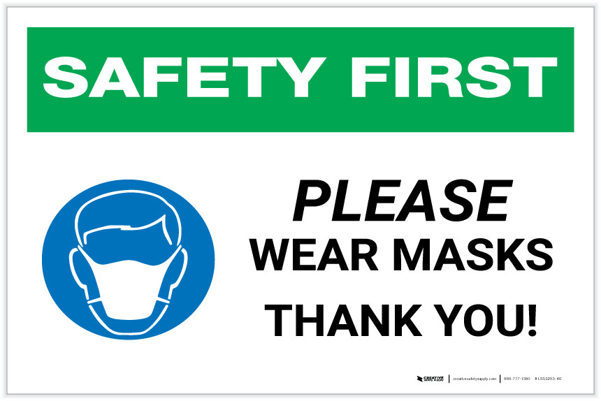 Safety First: Please Wear Masks - Thank You with Icon Landscape - Label ...