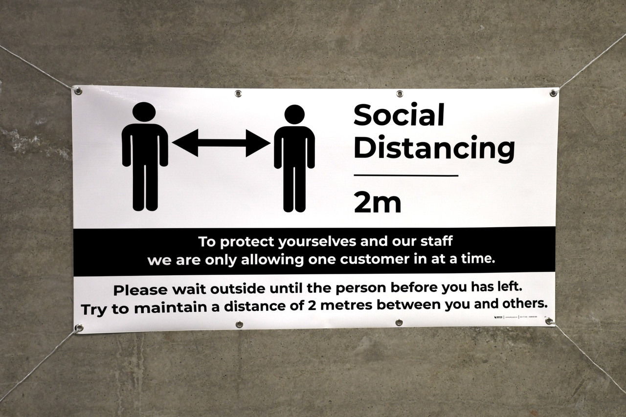 Social Distancing - 2m One Customer At A Time with Icon - Banner ...