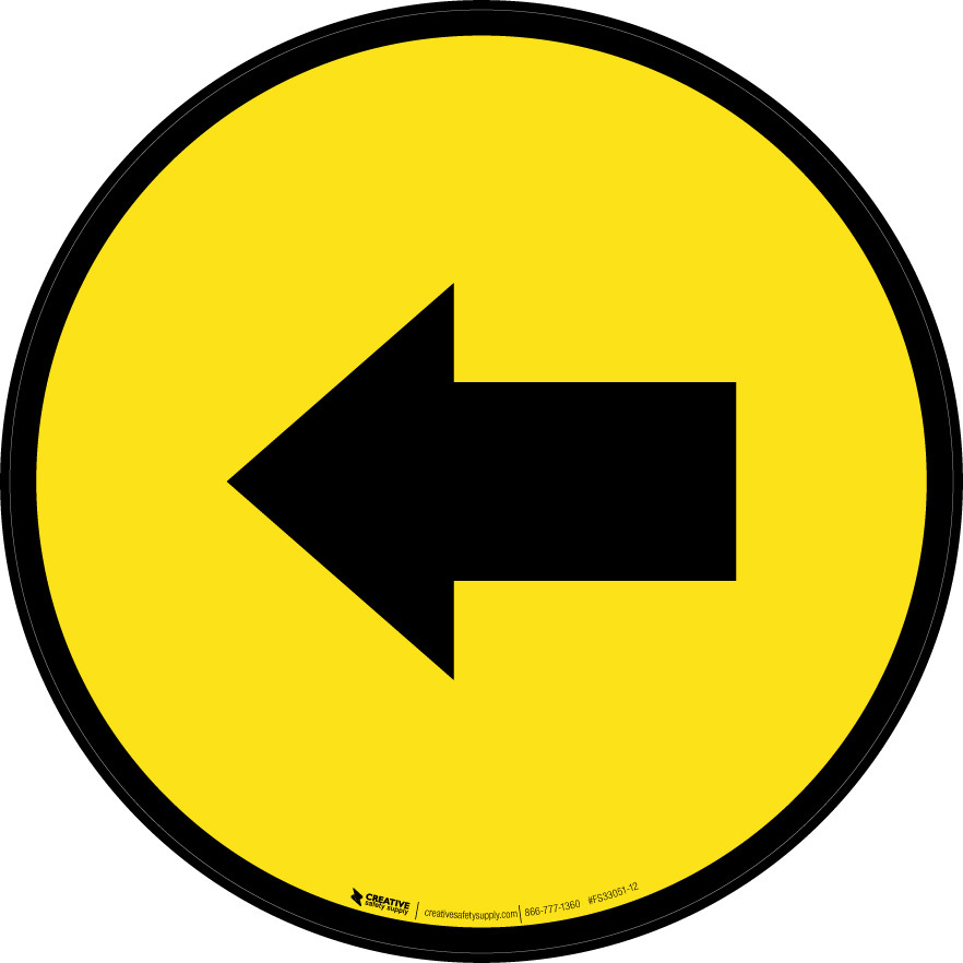 Left Arrow Yellow Circular - Floor Sign