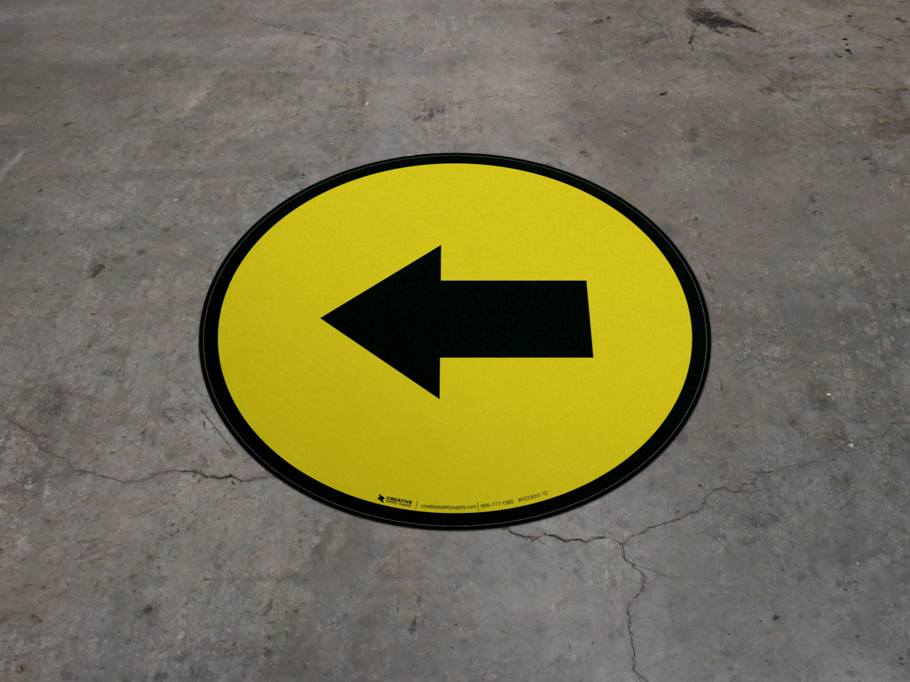 Left Arrow Yellow Circular - Floor Sign